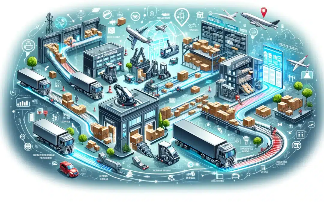 Vue illustrative de la logistique e-commerce montrant le flux des colis depuis les fournisseurs ...