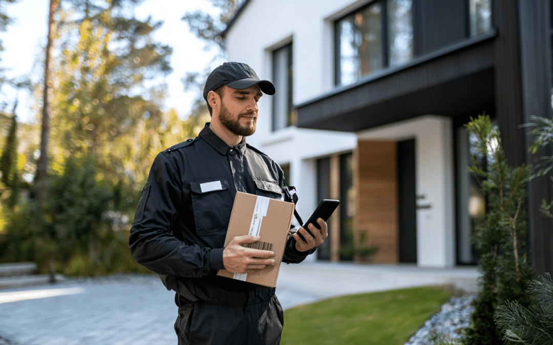 une photo représentant un livreur de colissimo, il utilise le tracking ...